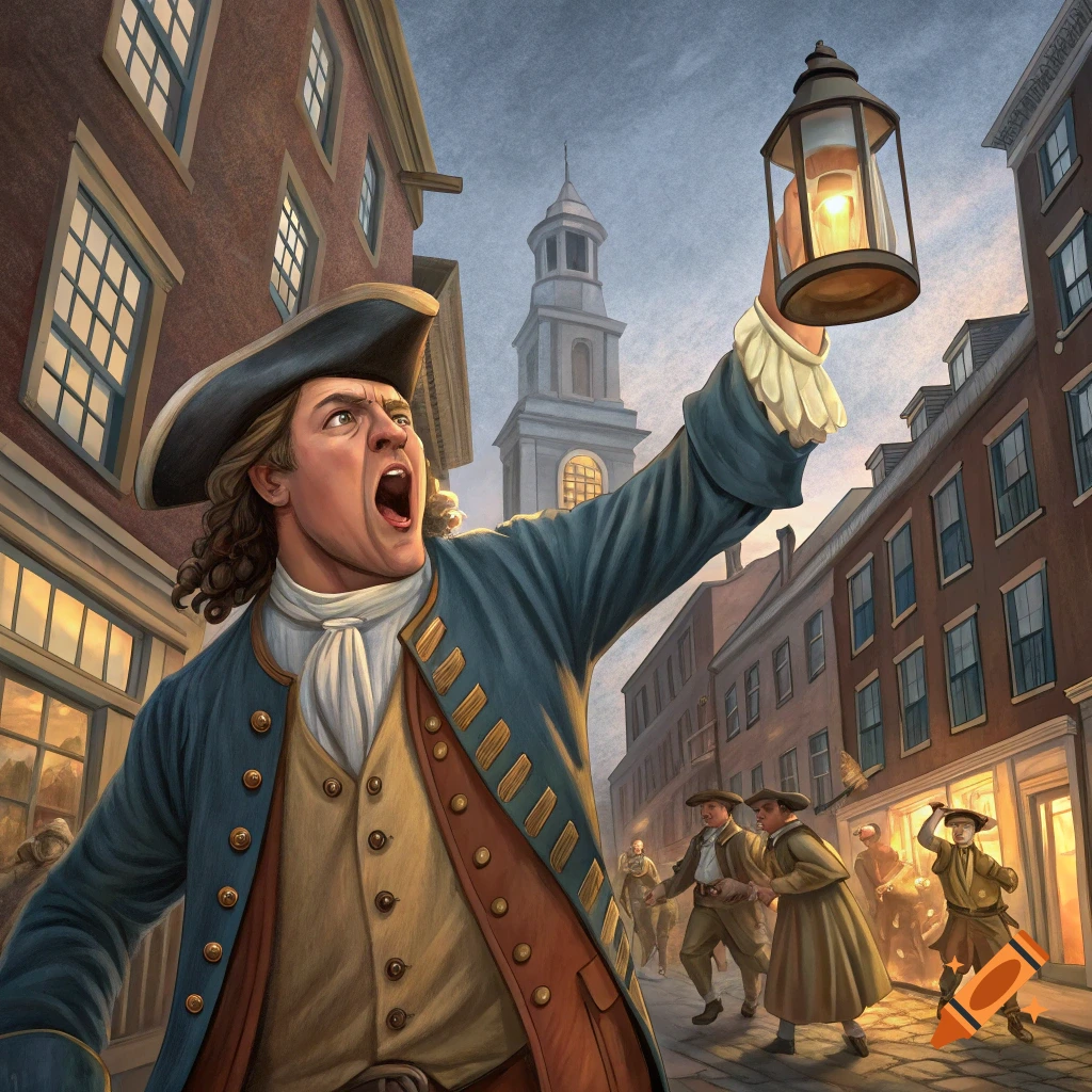 Paul Revere shouting about tariffs illustration on Craiyon