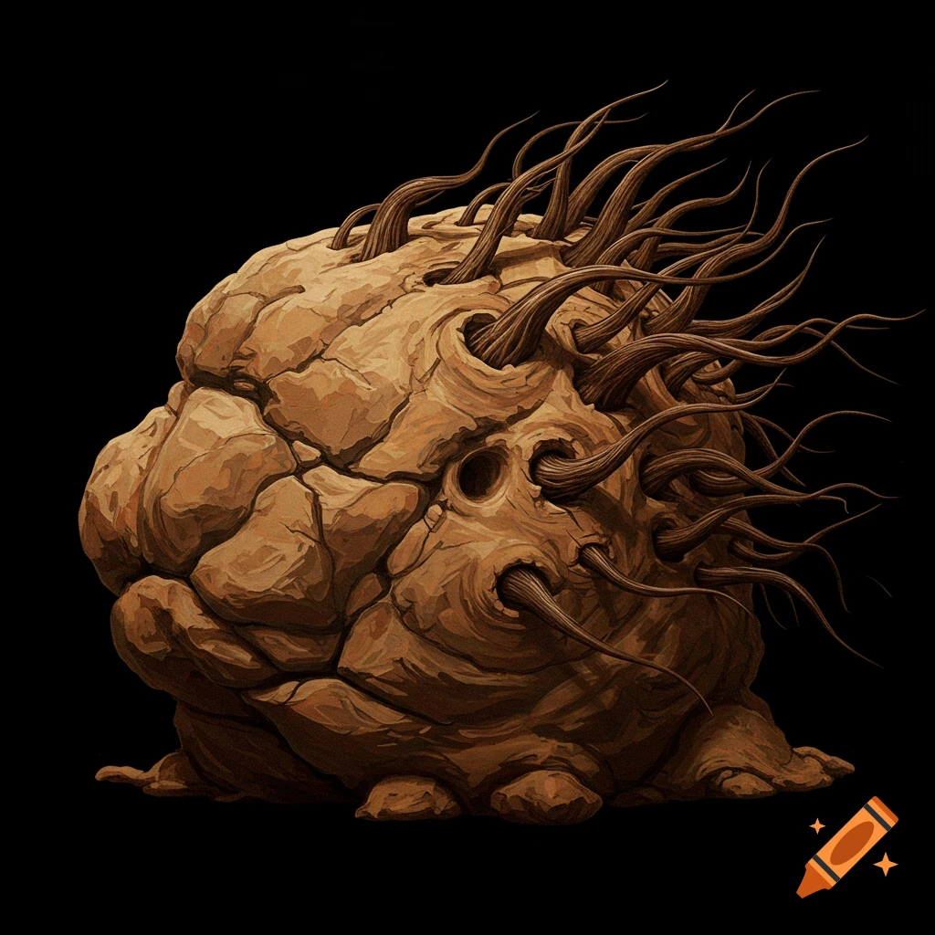 Lump of clay with scraggly brown hair on Craiyon