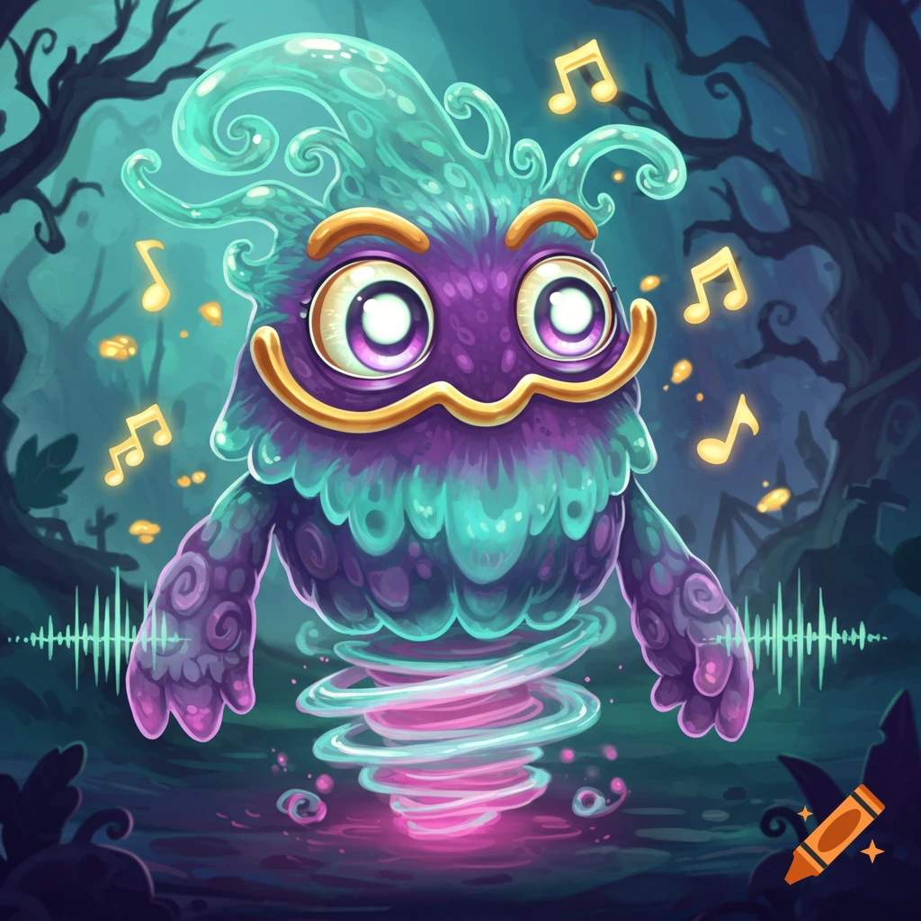 My Singing Monsters creation using Spooktacle, Beat, and Hearafter elements on Craiyon