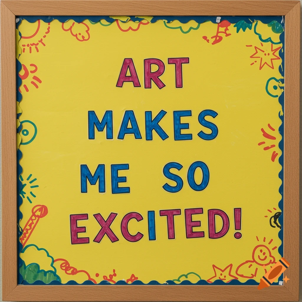 Classroom sign with a misspelled message: 'art makes me so excite' on ...