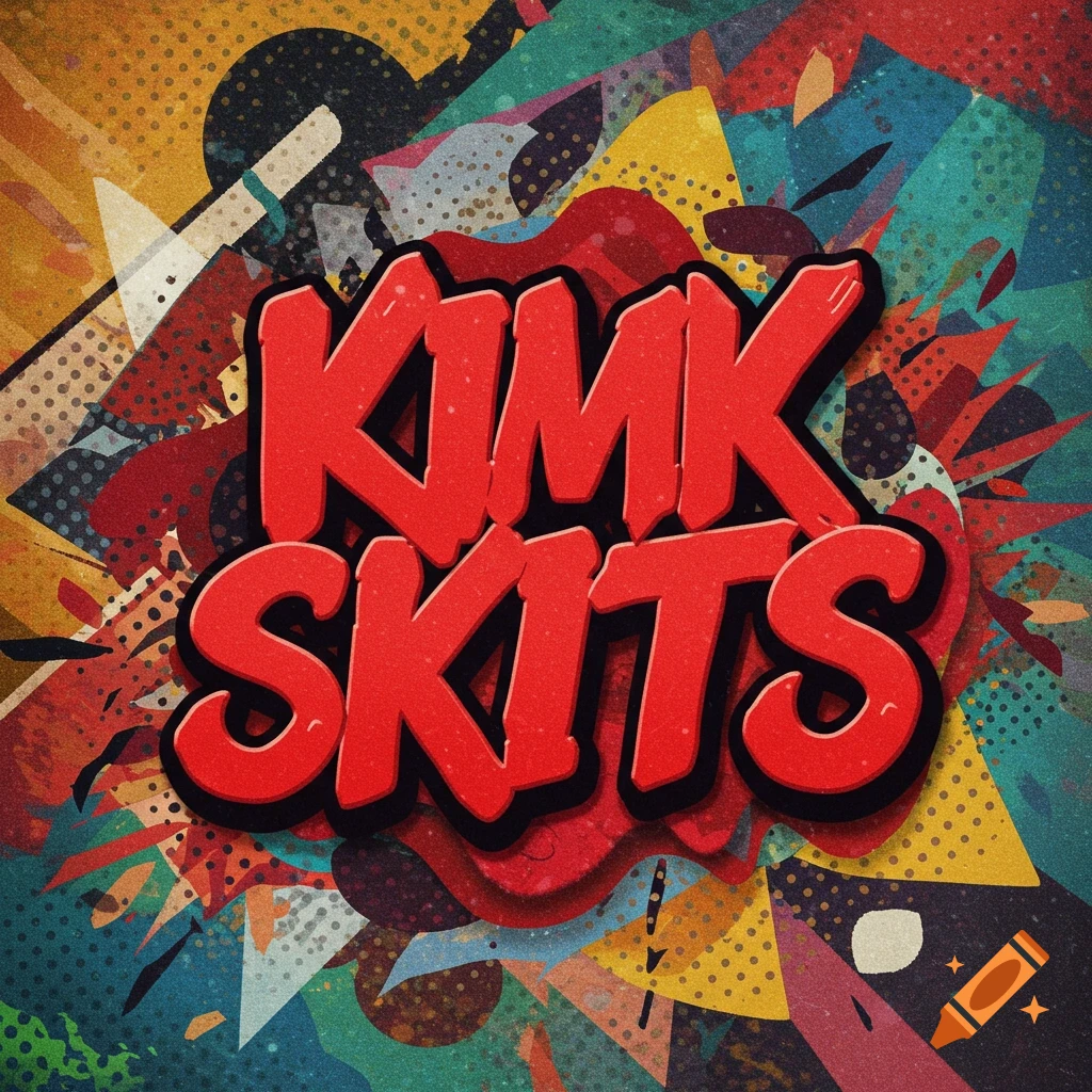 Red text 'KMK SKITS' on a colorful abstract background. on Craiyon