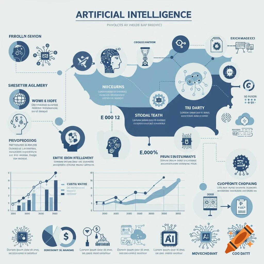 Infographic summarizing the history of artificial intelligence on Craiyon