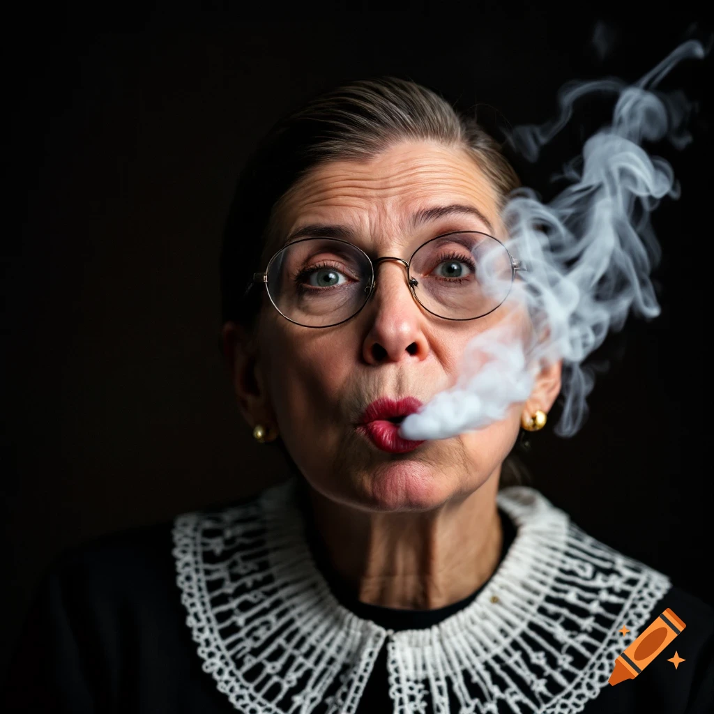 A photorealistic close-up portrait of a woman resembling Ruth Bader ...