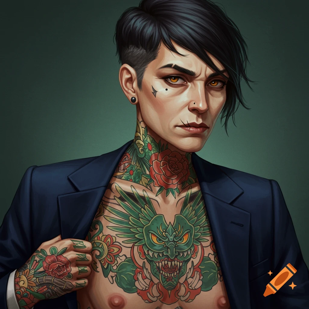 Handsome mafia man with tattoos on Craiyon