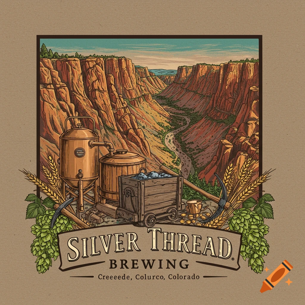 Silver Thread Brewing logo featuring Creede Colorado canyon, brewing ...