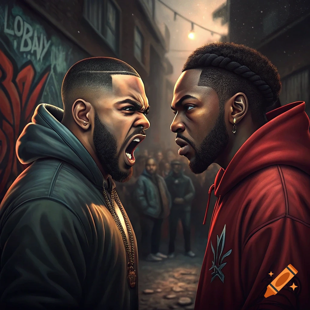 Drake and Kendrick Lamar fighting on Craiyon