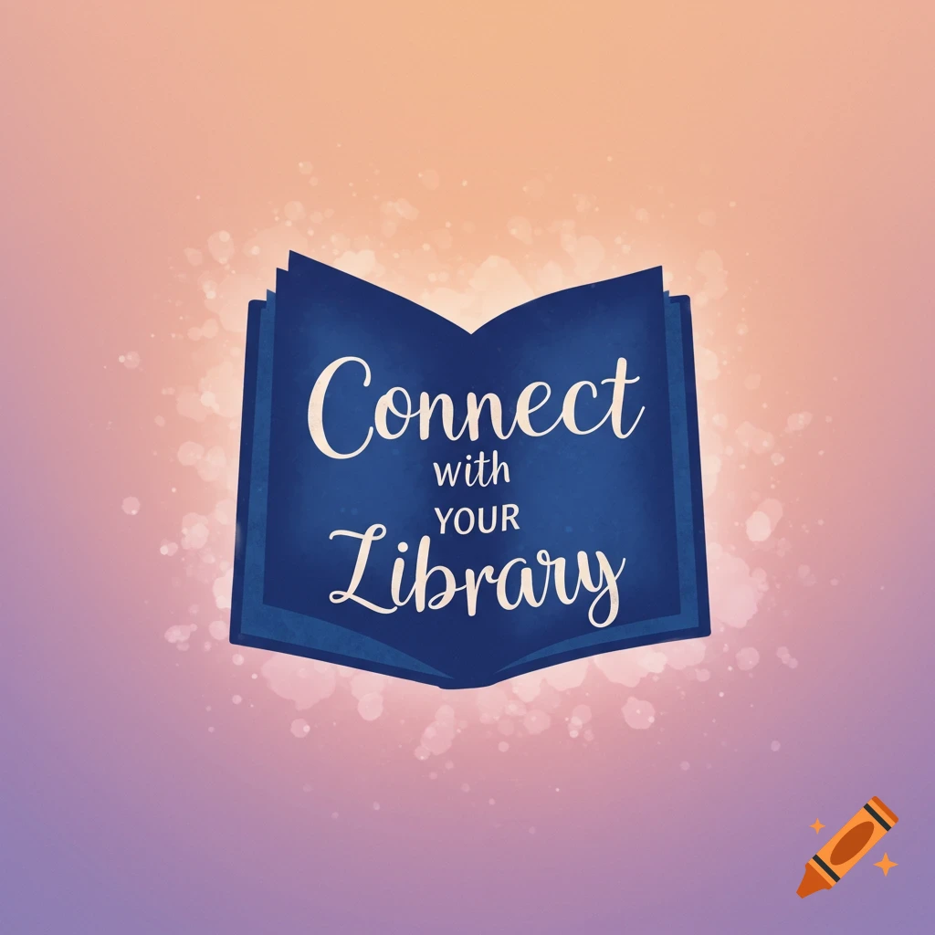 CONNECT with YOUR Library written on open book silhouette on Craiyon
