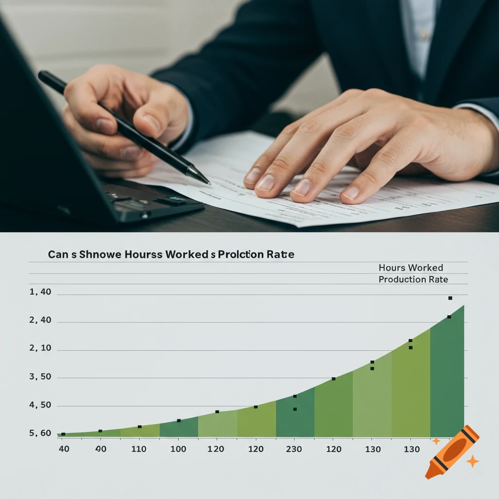 Graph illustrating weekly hours worked and production rate on Craiyon
