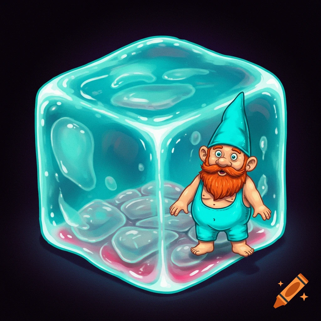 Gnome in Borat-style bathing suit engulfed by gelatinous cube on Craiyon