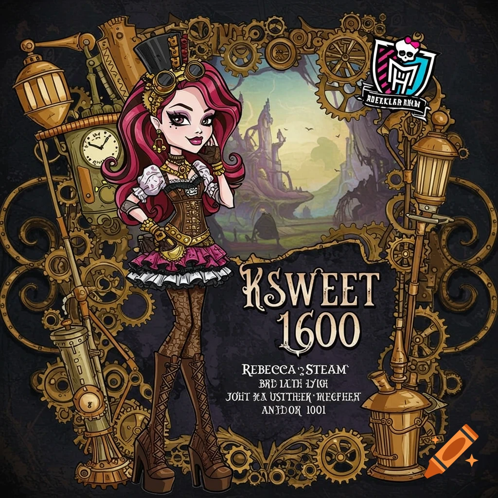 Monster High and steampunk-themed 'Sweet 1600' birthday invitation for ...