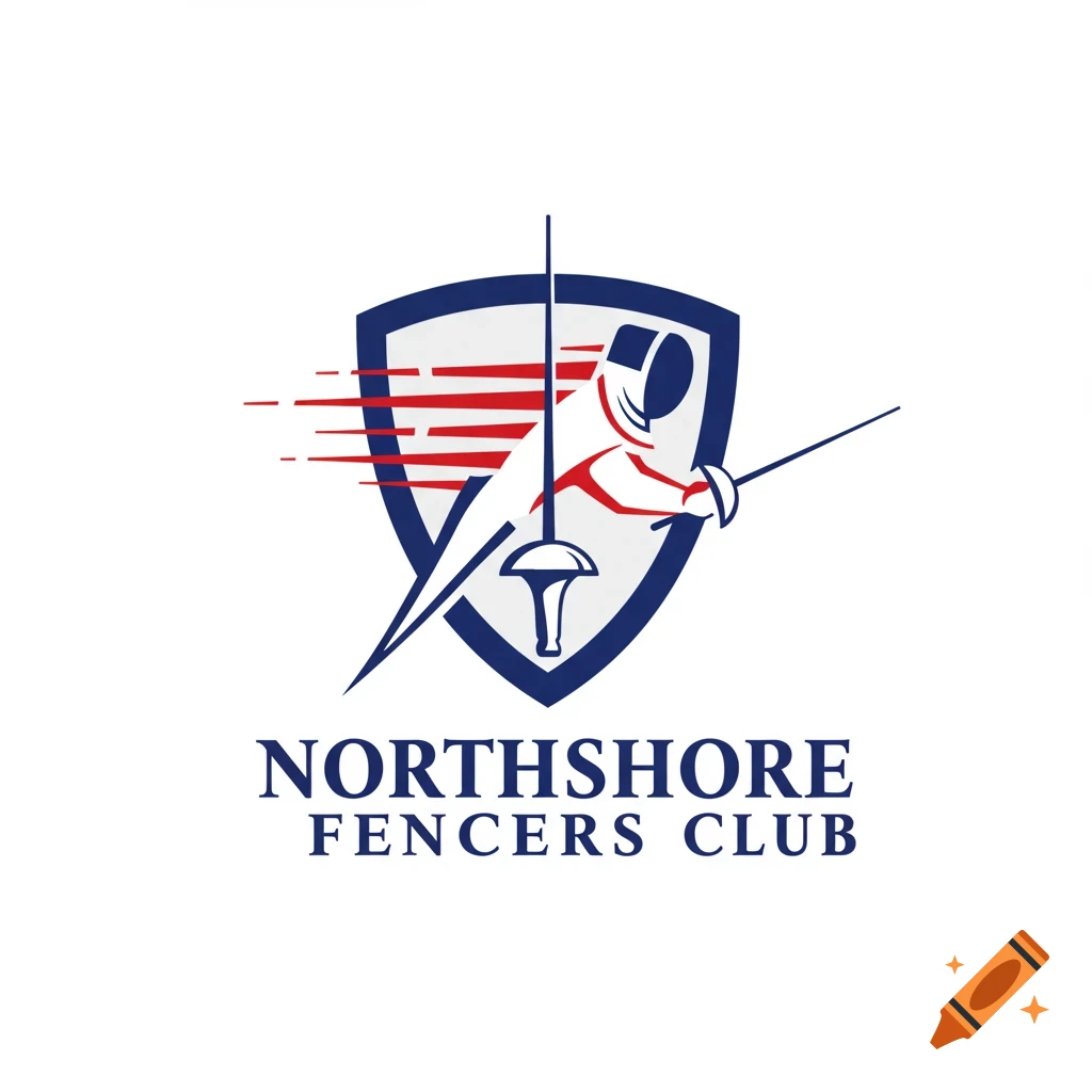 Northshore Fencers Club logo, white, red, and blue on Craiyon