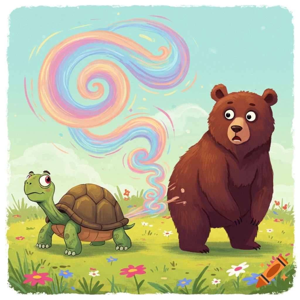 Turtle farting on a bear on Craiyon
