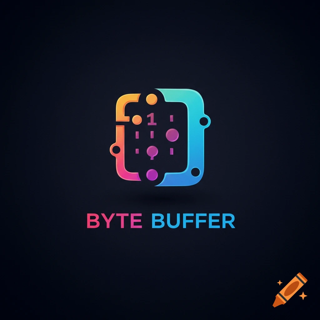 Colorful abstract logo graphic with binary elements and dots inside a ...