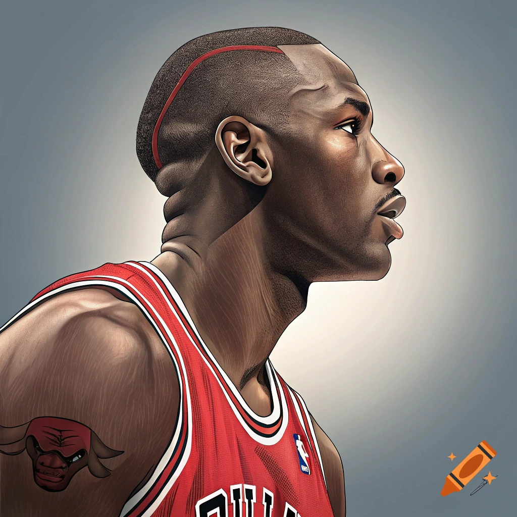 Stylized side profile portrait of Michael Jordan in a Chicago Bulls ...