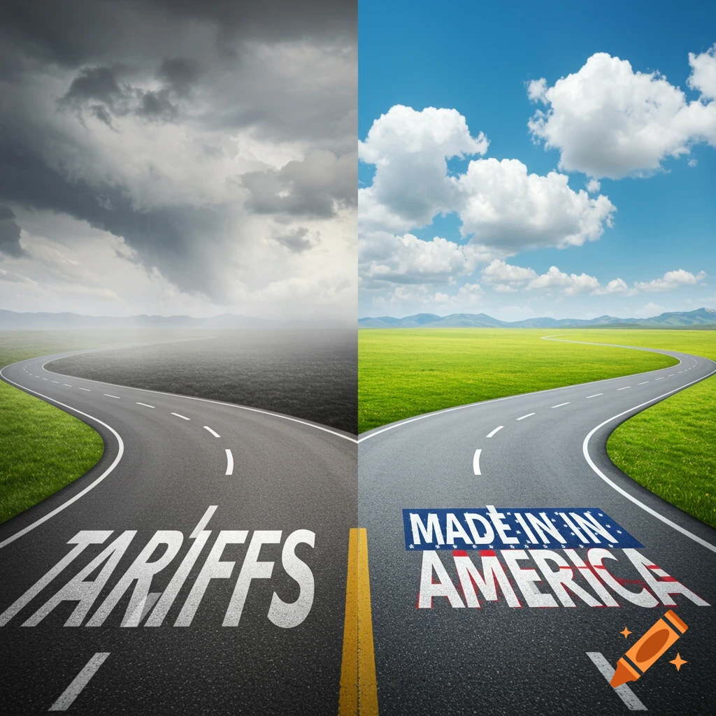 Road splits: tariffs vs made in America on Craiyon