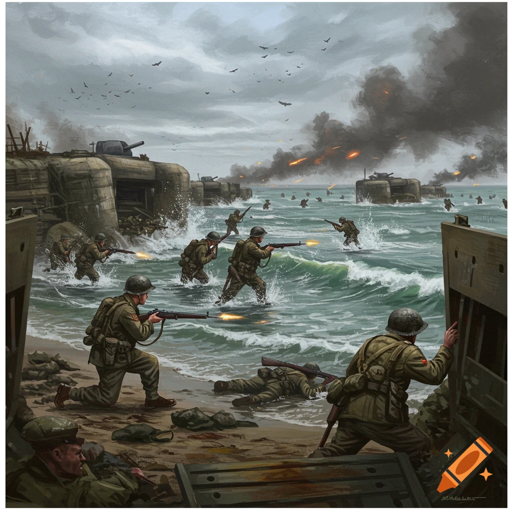 WW2 unit patch illustration with soldiers, tank, and sniper on Craiyon