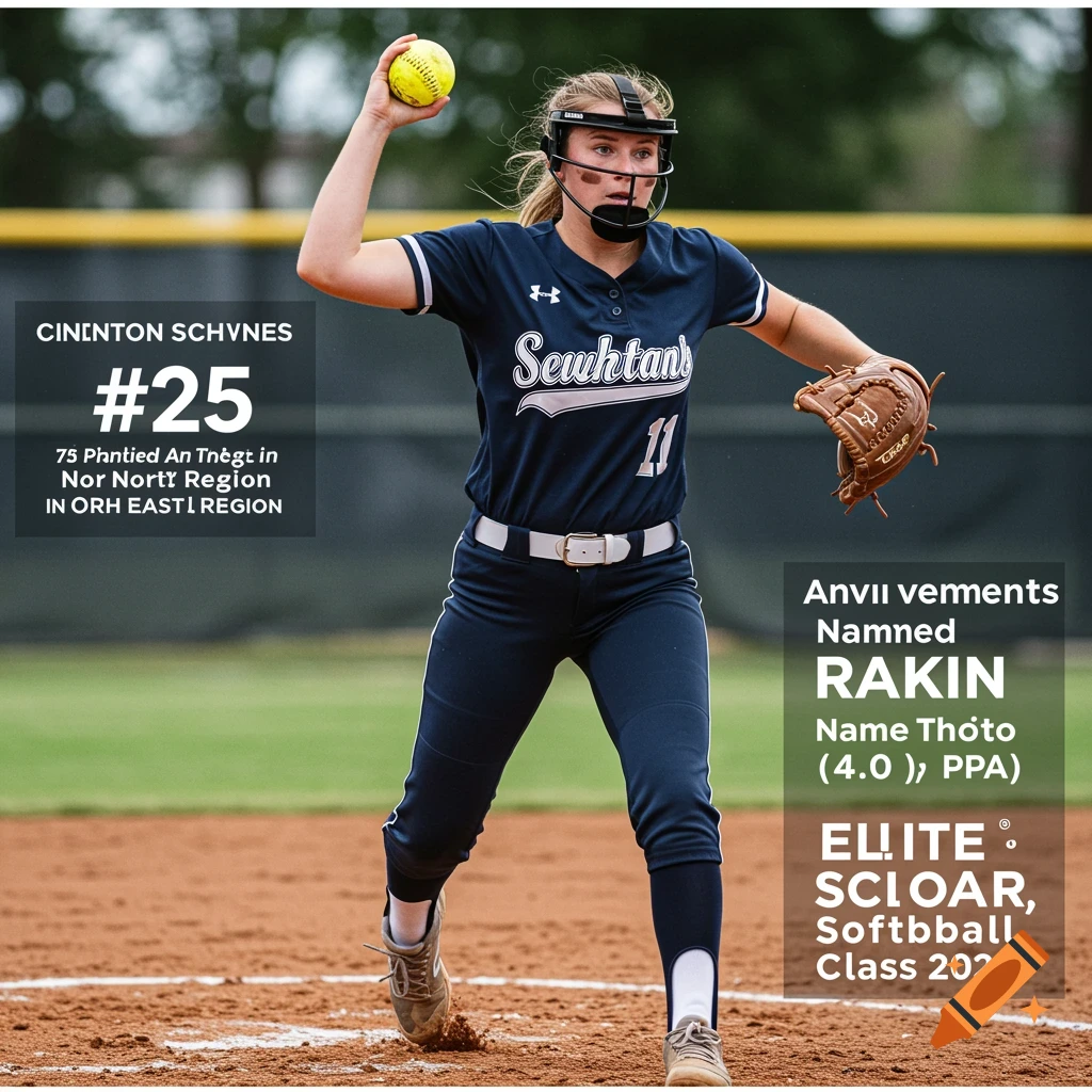 Softball player Leighton Schwab achievements graphic on Craiyon