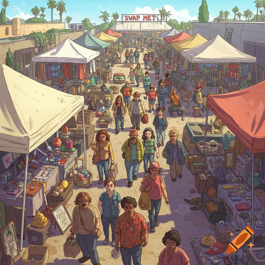 Busy swap meet on Craiyon