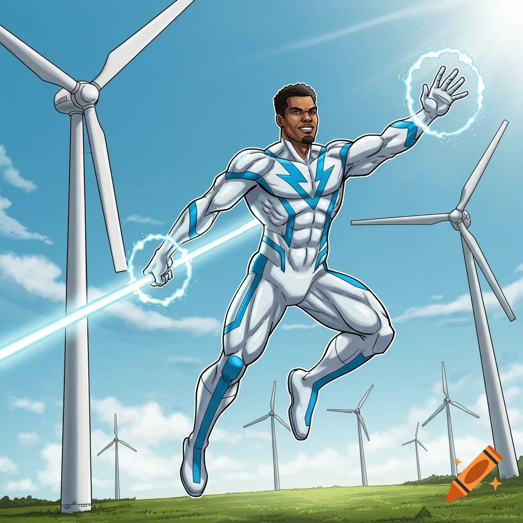Wind turbine superhero on Craiyon