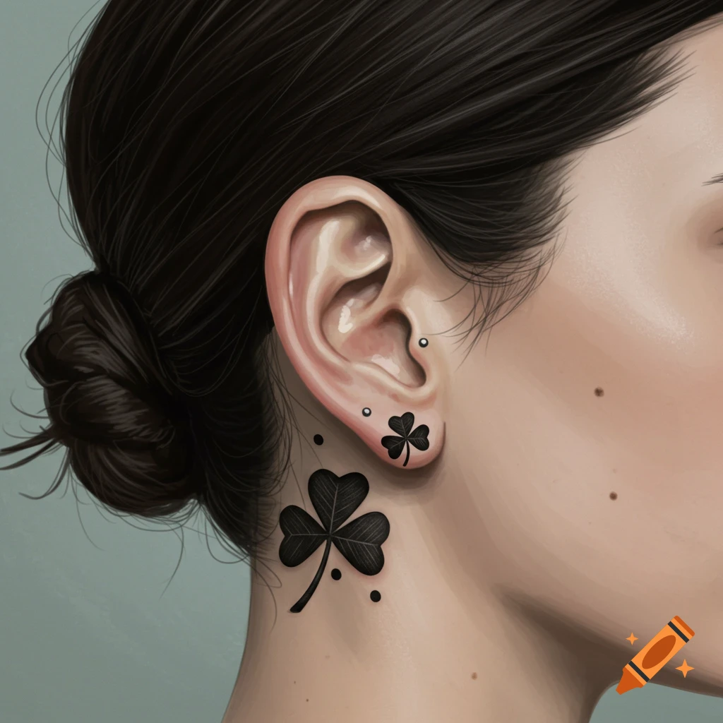 Black four leaf clover tattoos behind ear design ideas on Craiyon