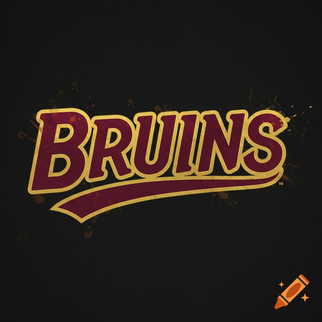 Maroon and gold sports logo with the text BRUINS. on Craiyon