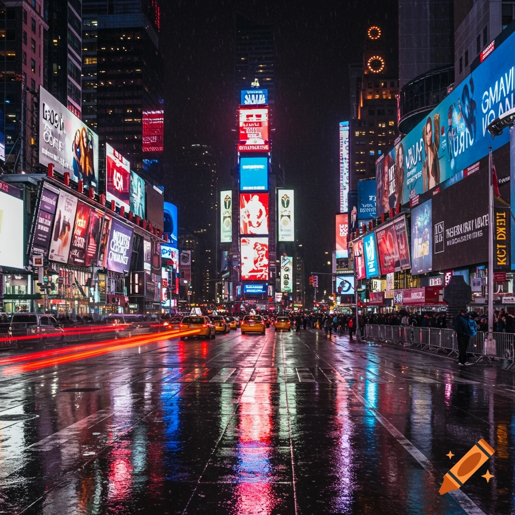 Times Square on a rainy night on Craiyon
