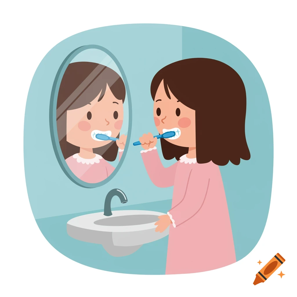 Girl brushing teeth in pictogram style on Craiyon