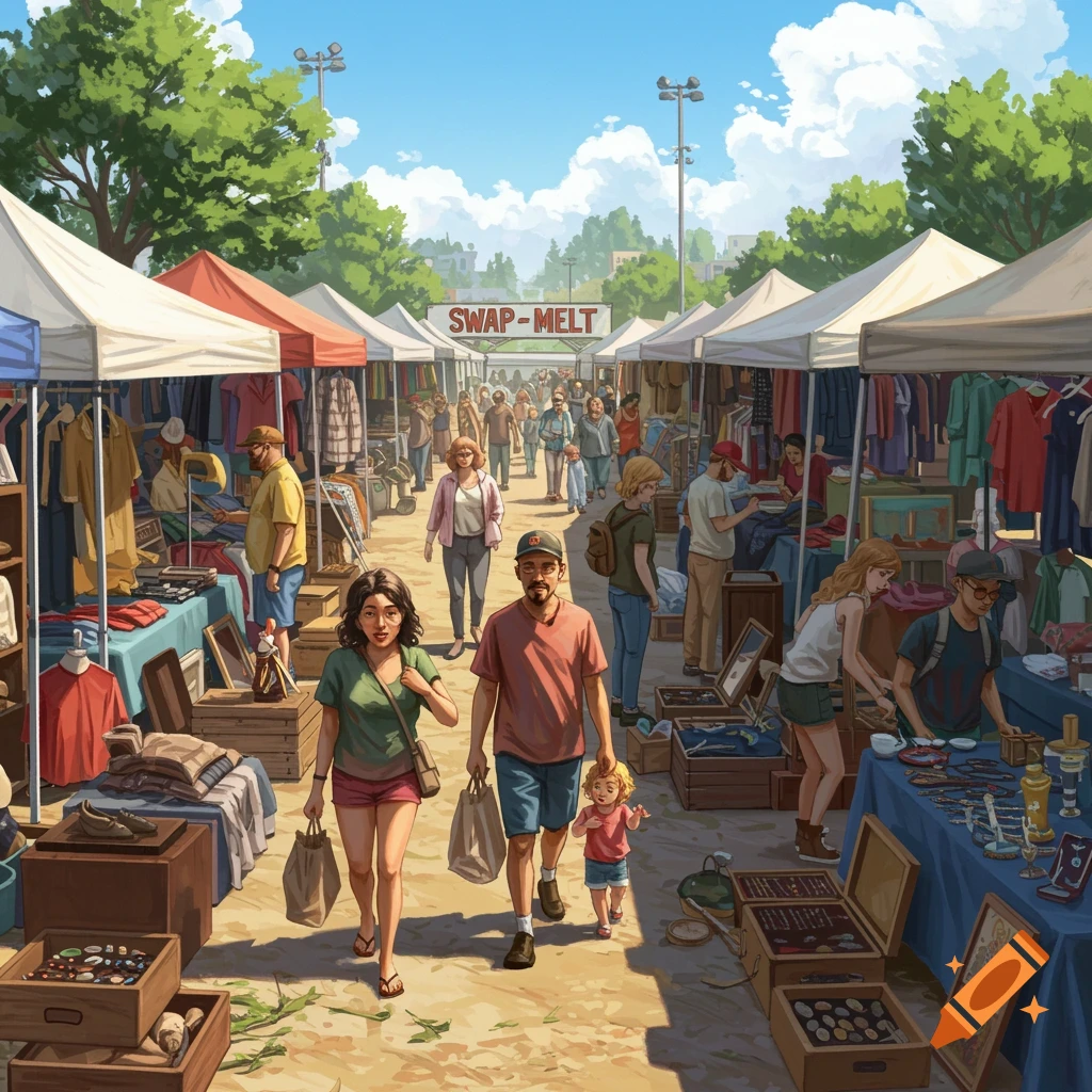 Busy swap meet on Craiyon