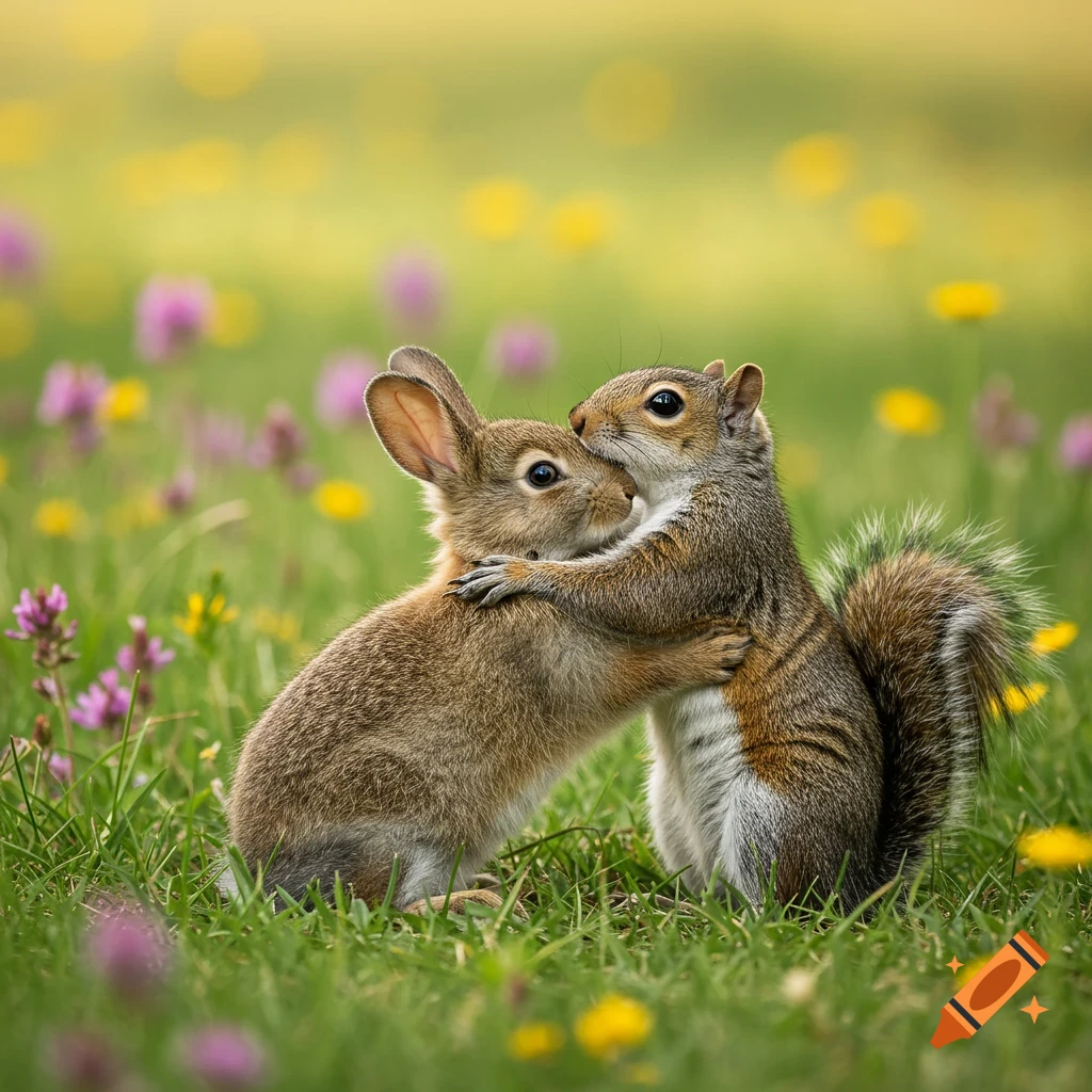 A photorealistic image of a rabbit sitting in dewy green grass with ...