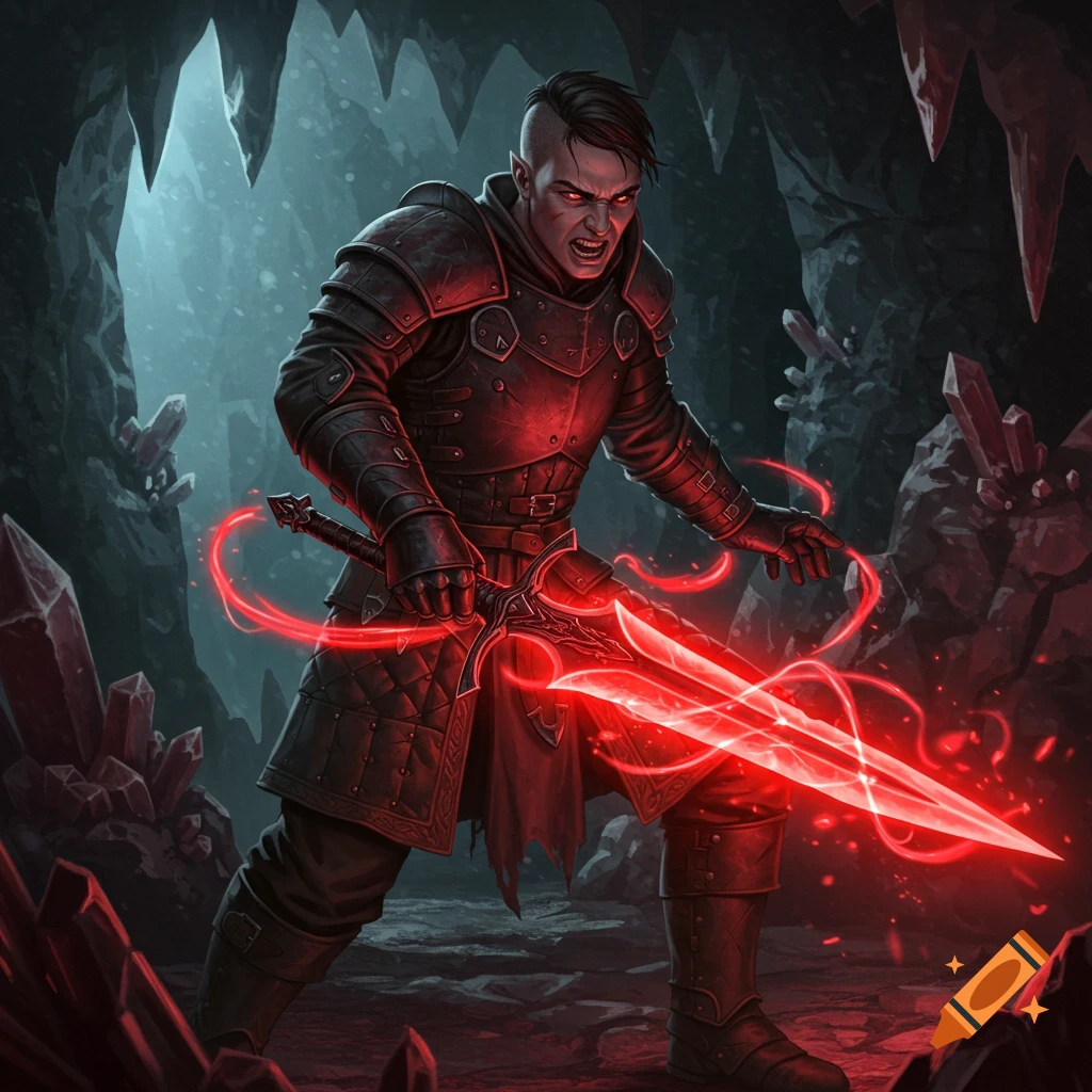 D&D hexblade with red magic and large dagger on Craiyon