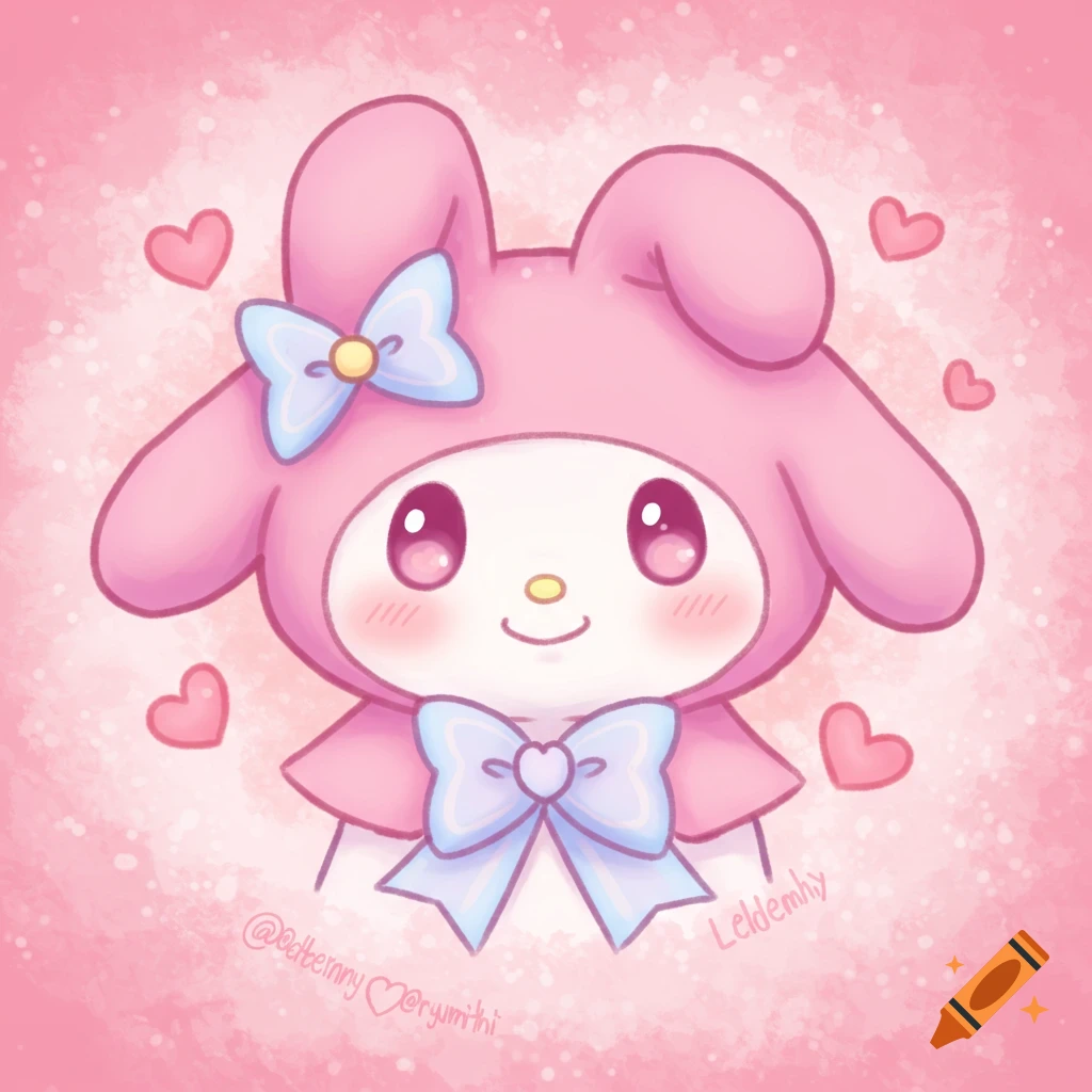 Kawaii illustration of a pink rabbit character resembling My Melody ...