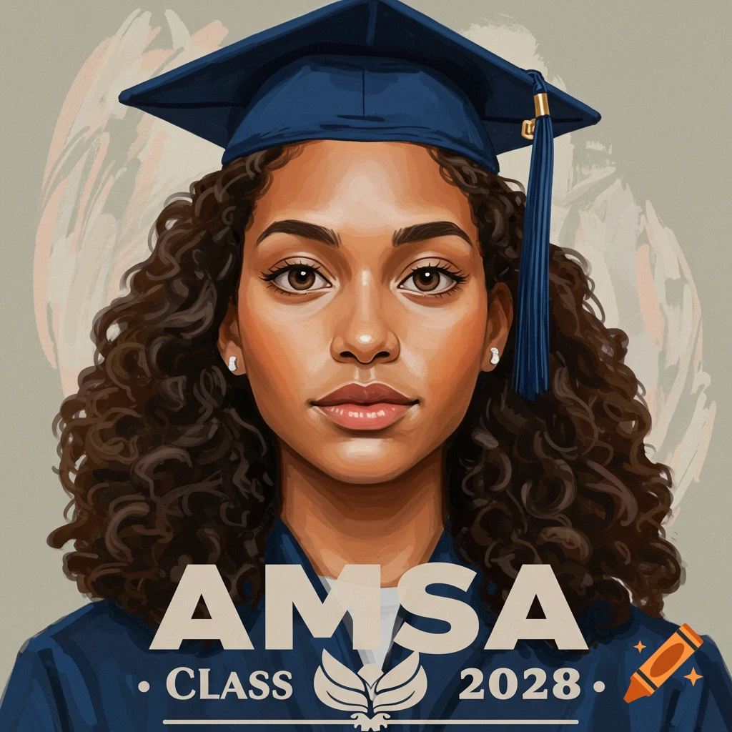 Close-up portrait of a young woman in graduation cap and gown with ...