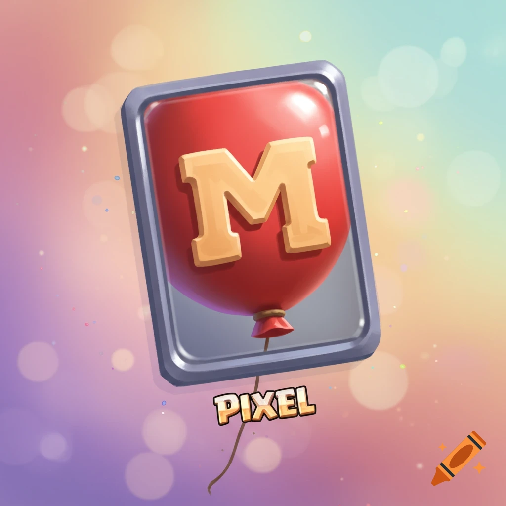 Clash Royale Balloon card with the letters MS and the word Pixel on Craiyon