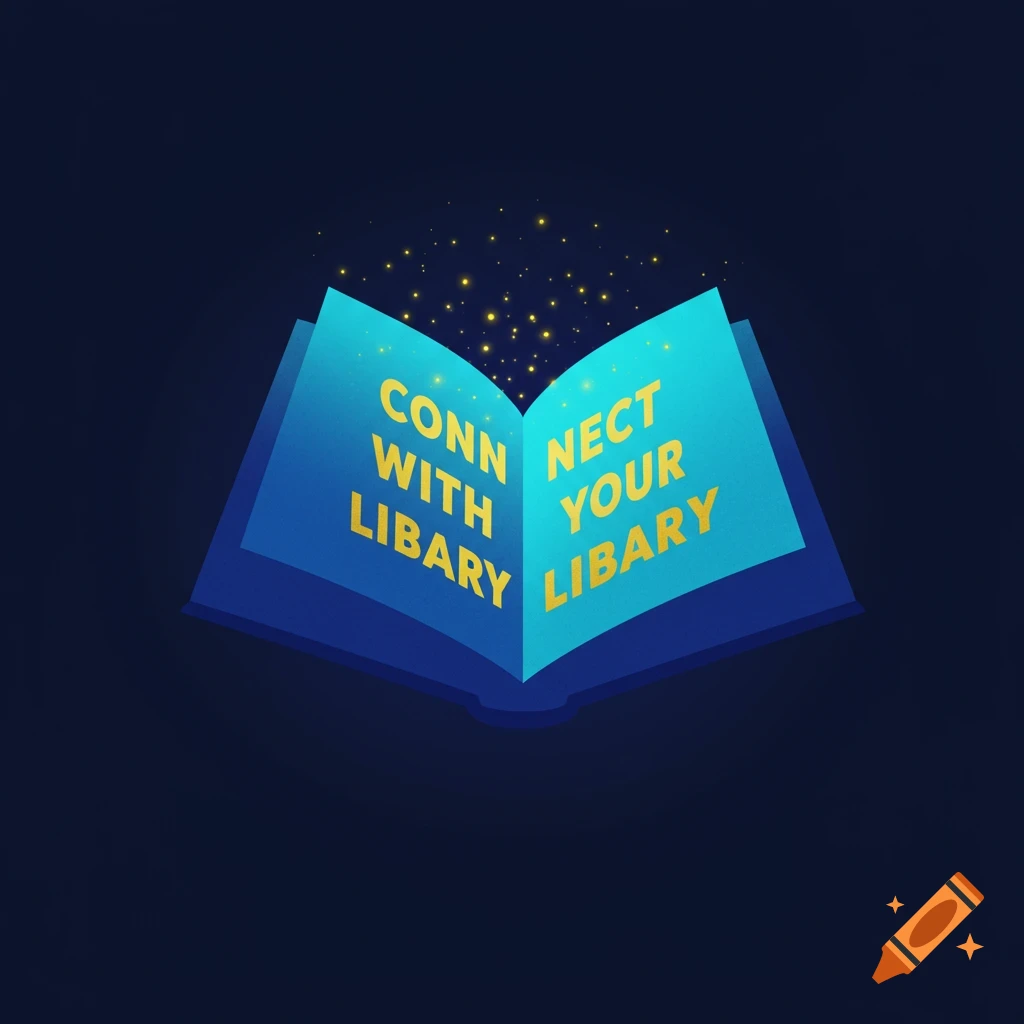 CONNECT with YOUR Library written on open book silhouette on Craiyon