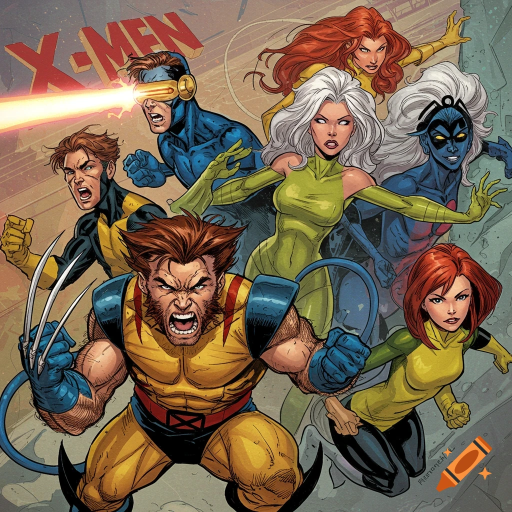 X-Men characters: Wolverine, Cyclops, Jean Grey, Storm, Nightcrawler ...