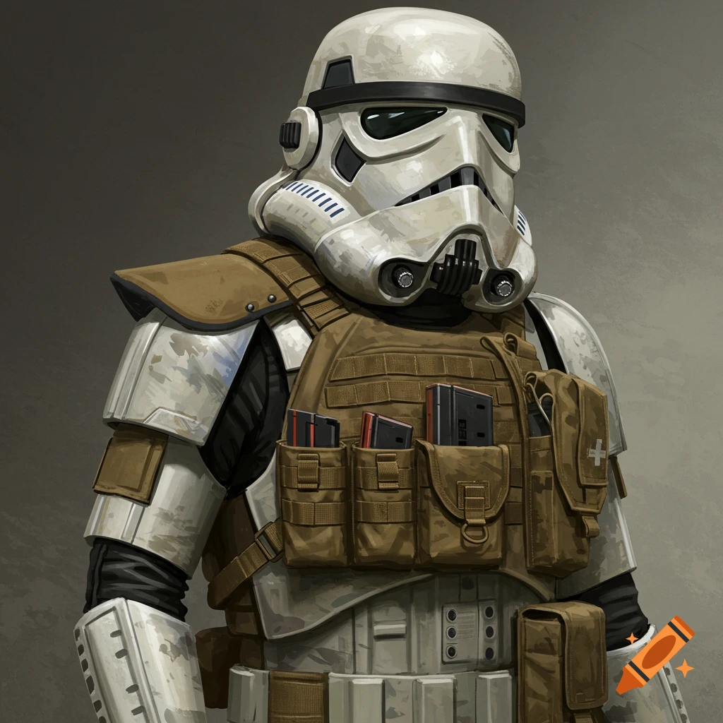 Stormtrooper with modular pouches and backpack on Craiyon