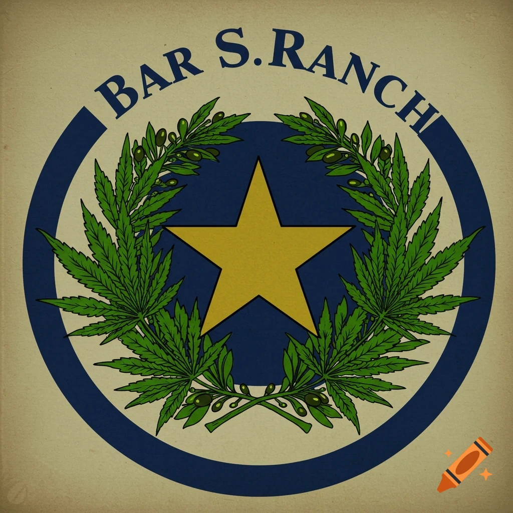 Circular emblem with BAR S.RANCH text, yellow star on blue circle ...