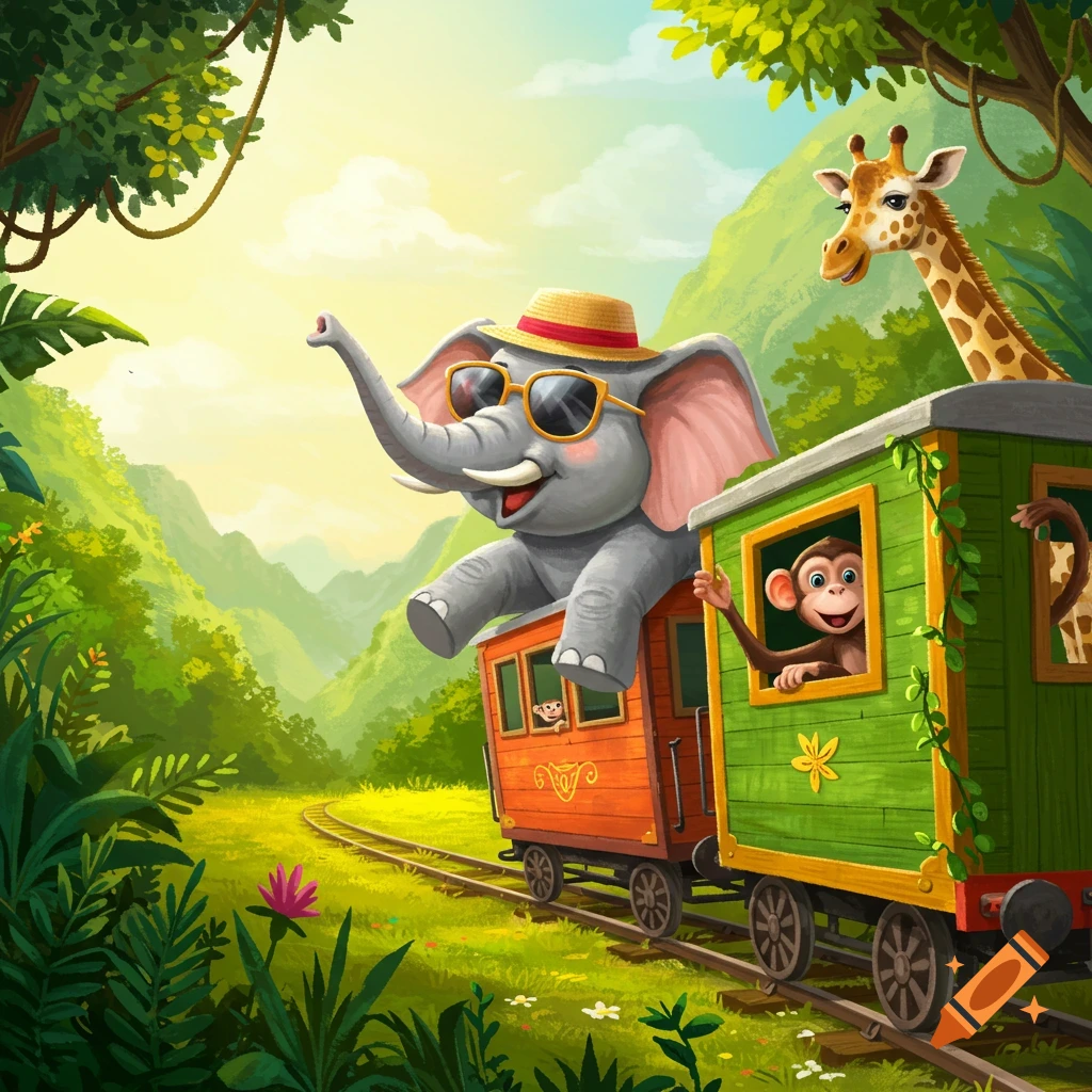 Elephant and friends traveling on Craiyon