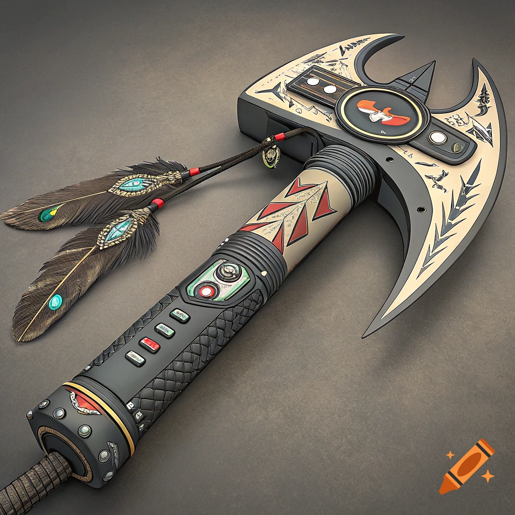 Fictional mechanical tomahawk with retractable blade for a Native ...