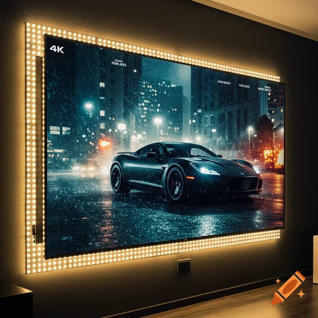 Movie poster on a TV with LED backlighting on Craiyon