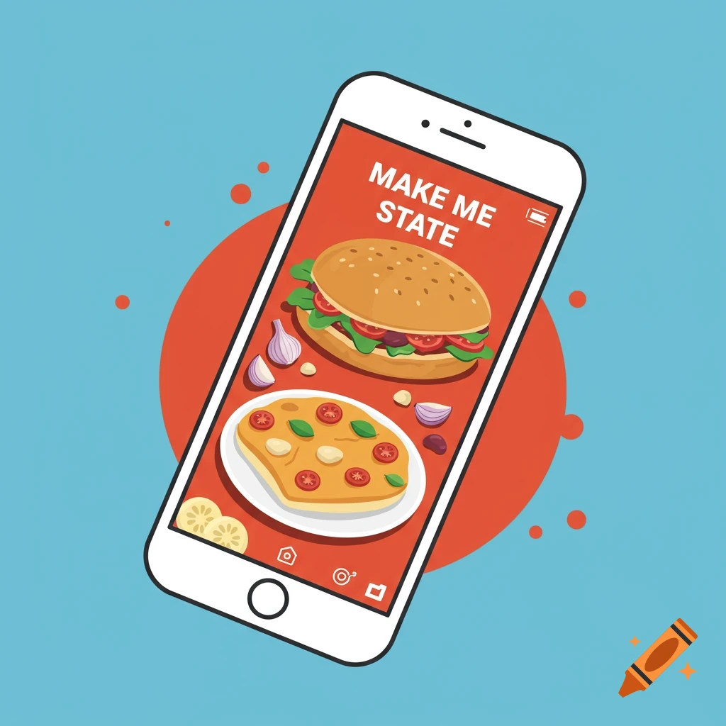 Food waste app interface with bright colors on Craiyon