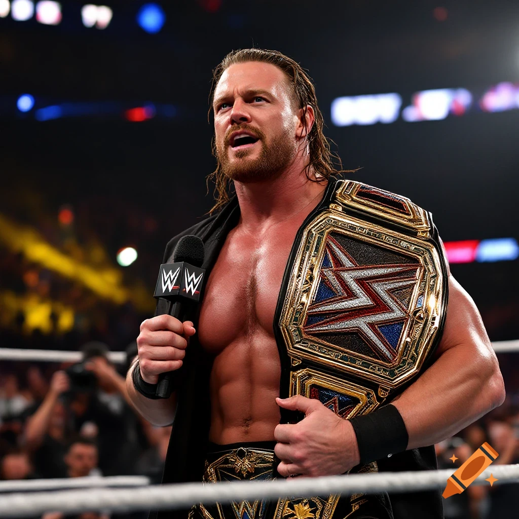 Elon Musk holding WWE Championship belt at Wrestlemania on Craiyon