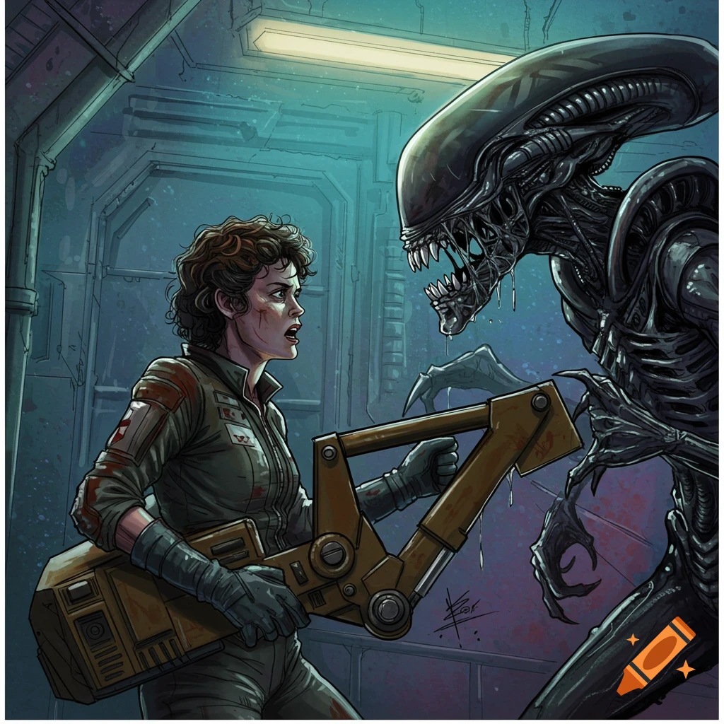 Ellen Ripley with alien on Craiyon