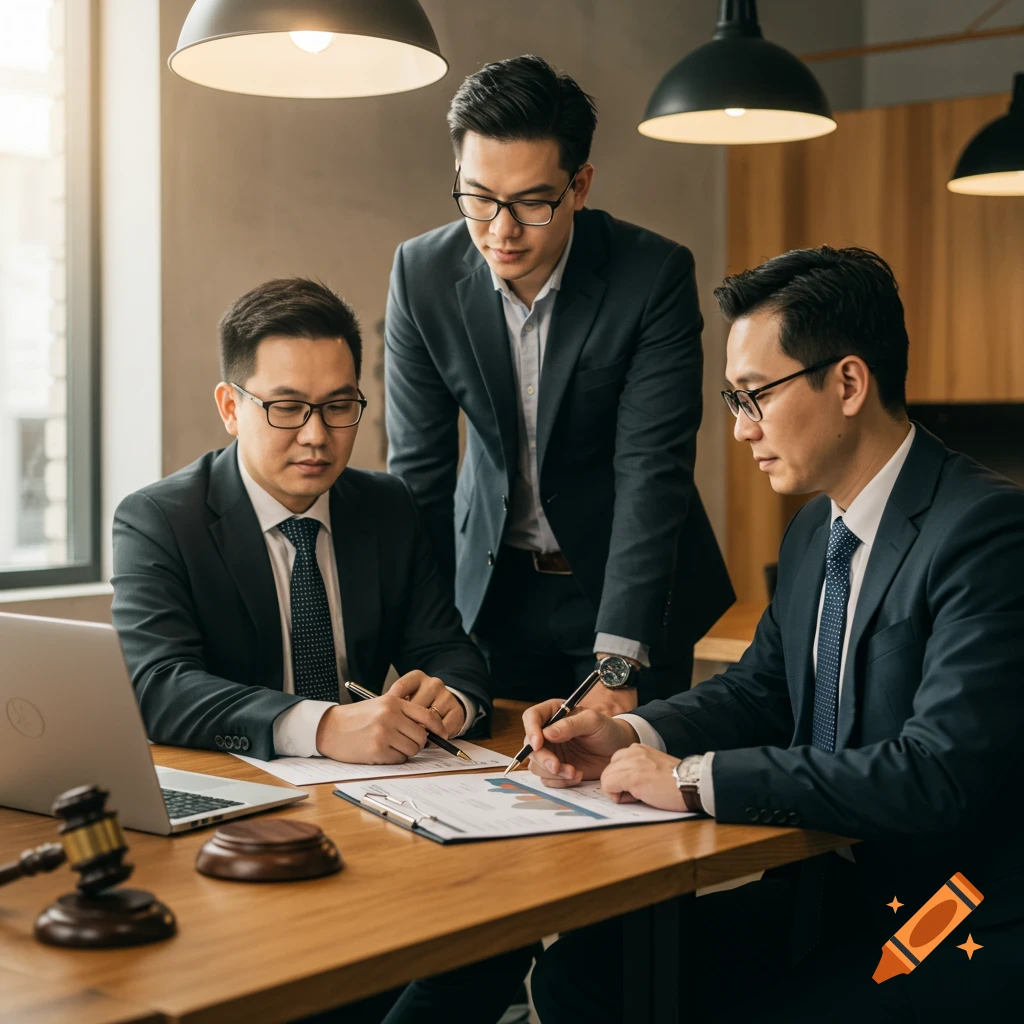 Law firm team analyzing digital analytics in an office on Craiyon