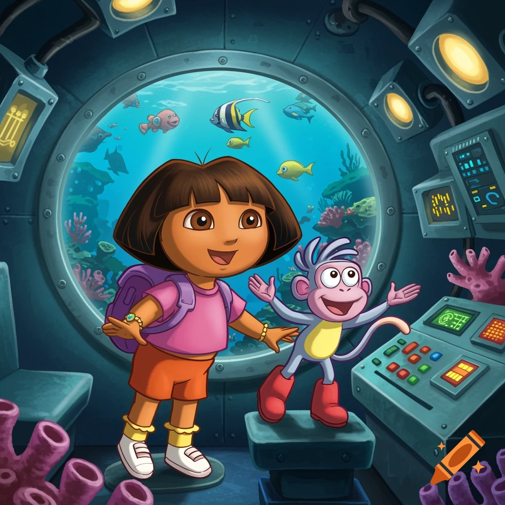 Dora the Explorer and Boots the monkey in a lush, sunny jungle ...