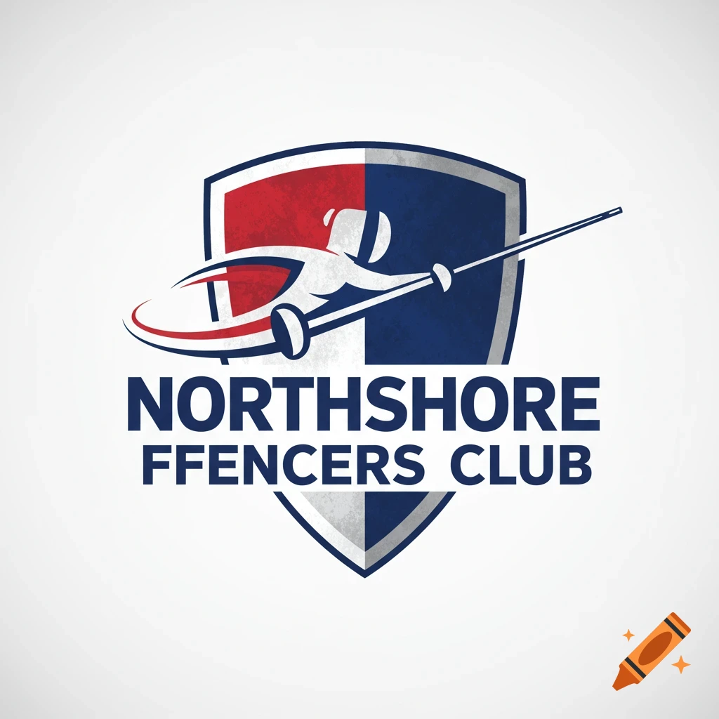 Northshore Fencers Club logo, white, red, and blue on Craiyon