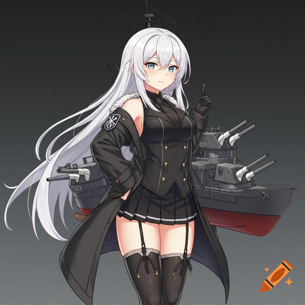 Ship girl Talinn from Azur Lane, white hair, heavy cruiser, anime style ...