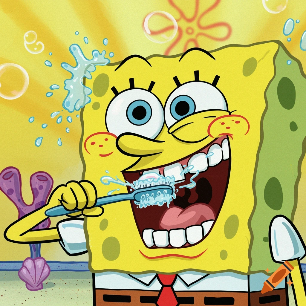 Spongebob Squarepants brushing his teeth on Craiyon