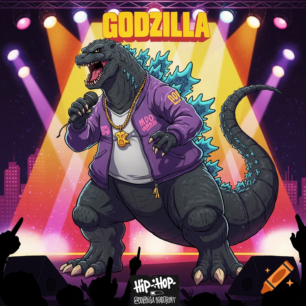 Godzilla rapping image on Craiyon