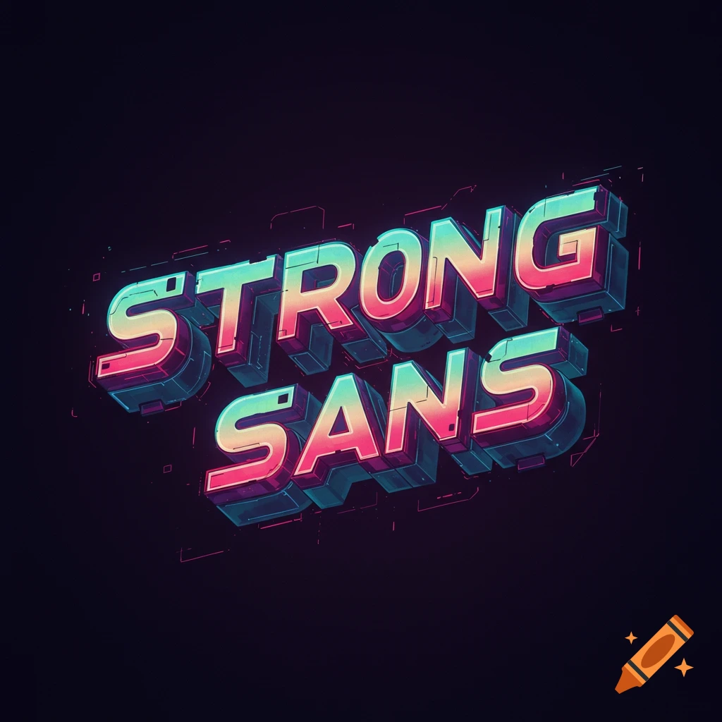 3D stylized text 'STRONG SANS' with neon pink and blue gradient colors ...